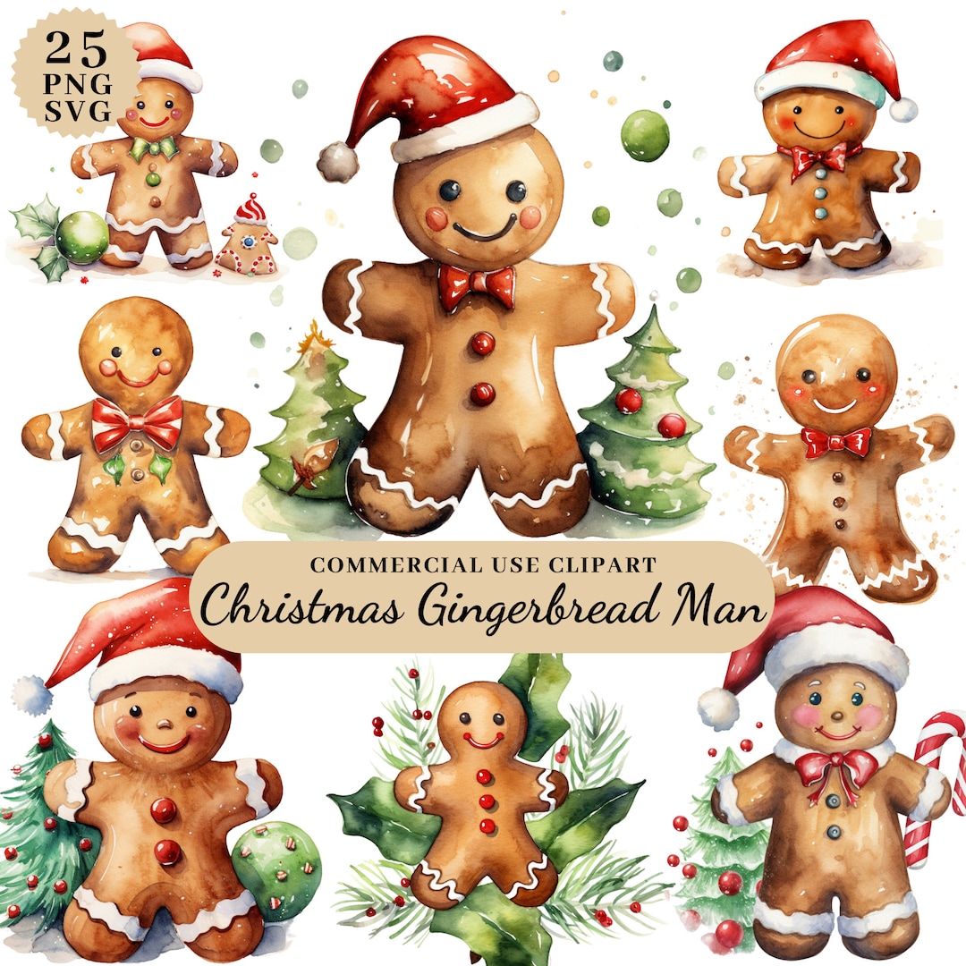 Watercolor Christmas Gingerbread Man Clipart, Christmas Decorations PNG ...