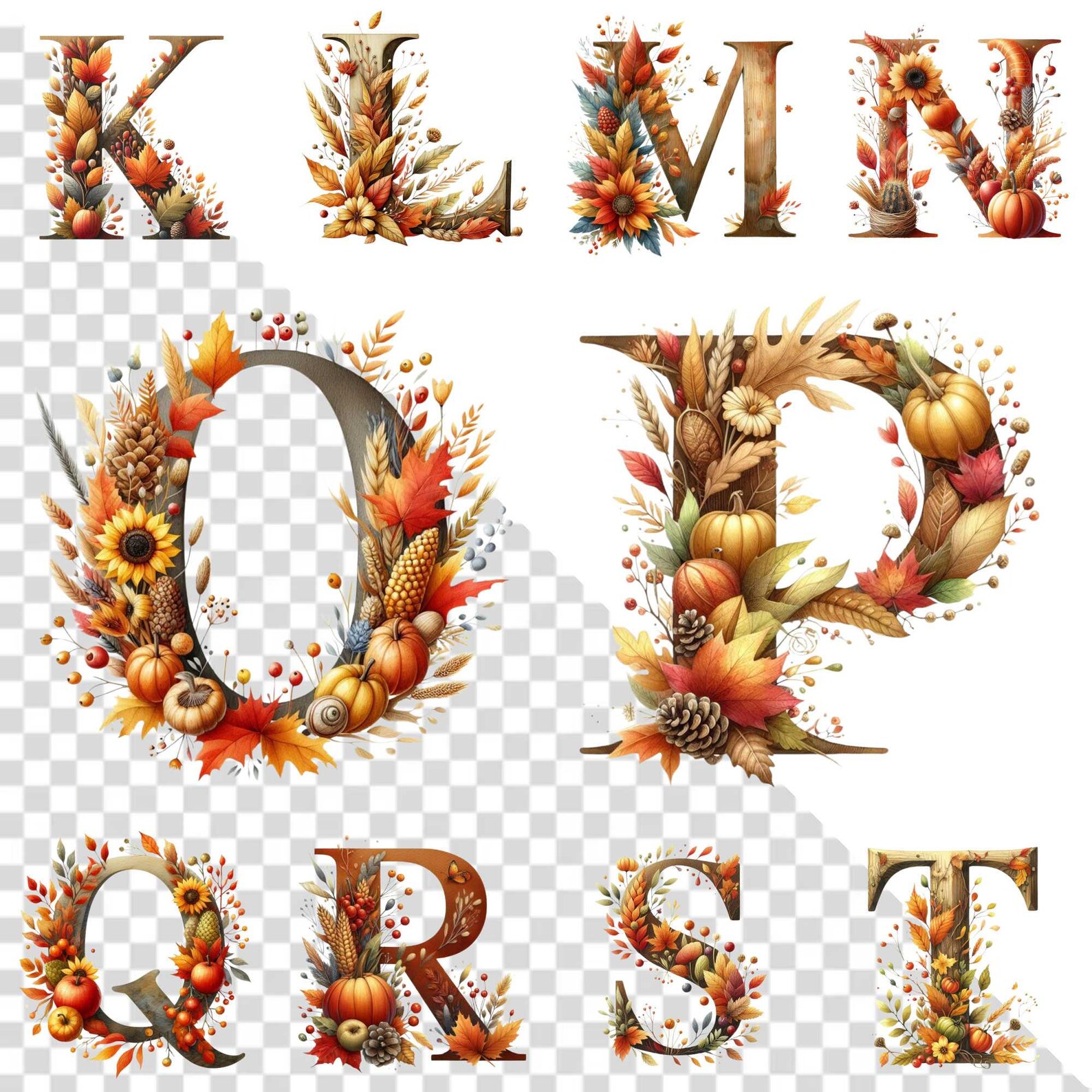 Autumn Alphabet Clipart, Autumn Prints, Autumn Sublimation Letters ...