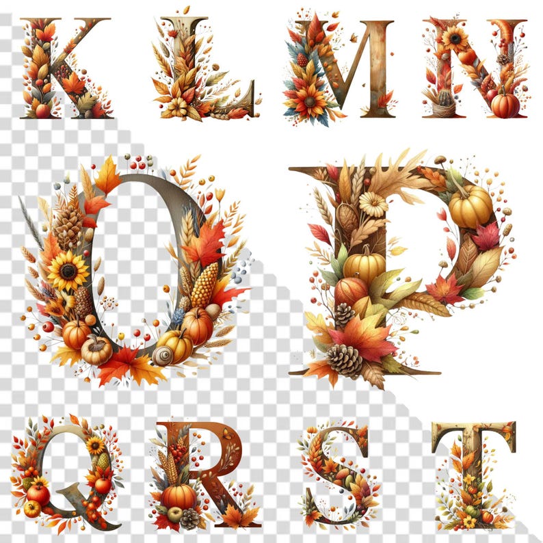 Autumn Alphabet Clipart, Autumn Prints, Autumn Sublimation Letters ...
