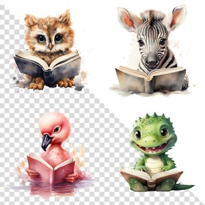 Watercolor Animal Reading Book Cliparts,png Fairy,junk Journal ...