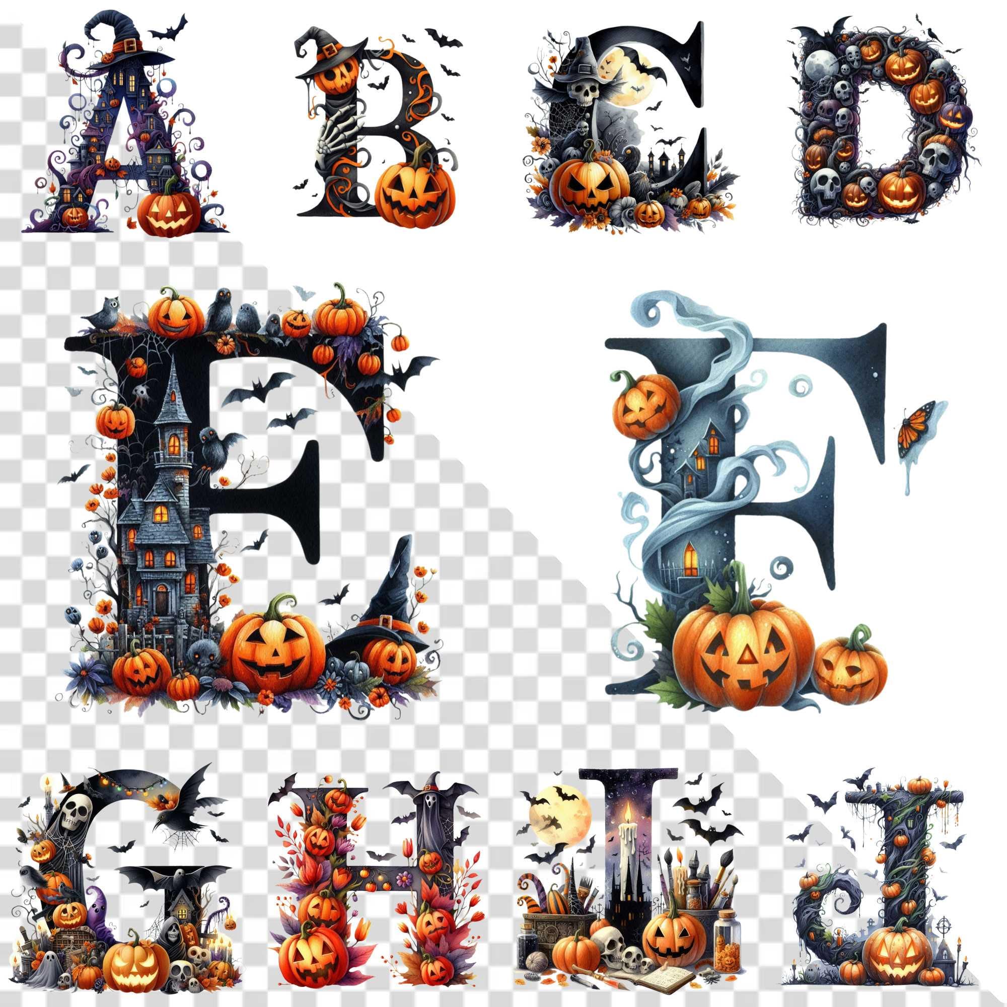 Scary Halloween Alphabet Clipart, Halloween Prints, Spooky Halloween ...