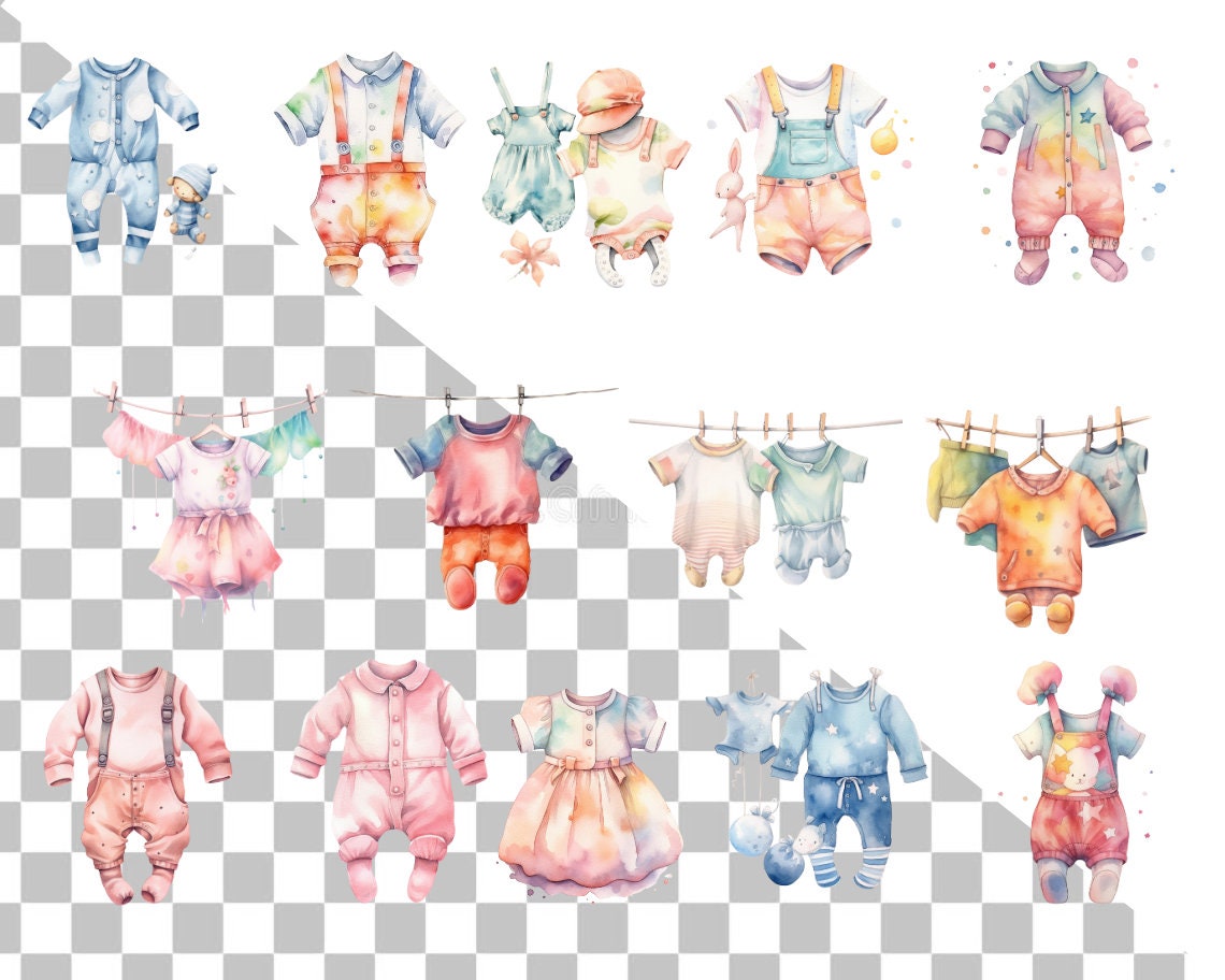 Watercolor Baby Shower Clipart Baby Clothes Gender Reveal - Etsy