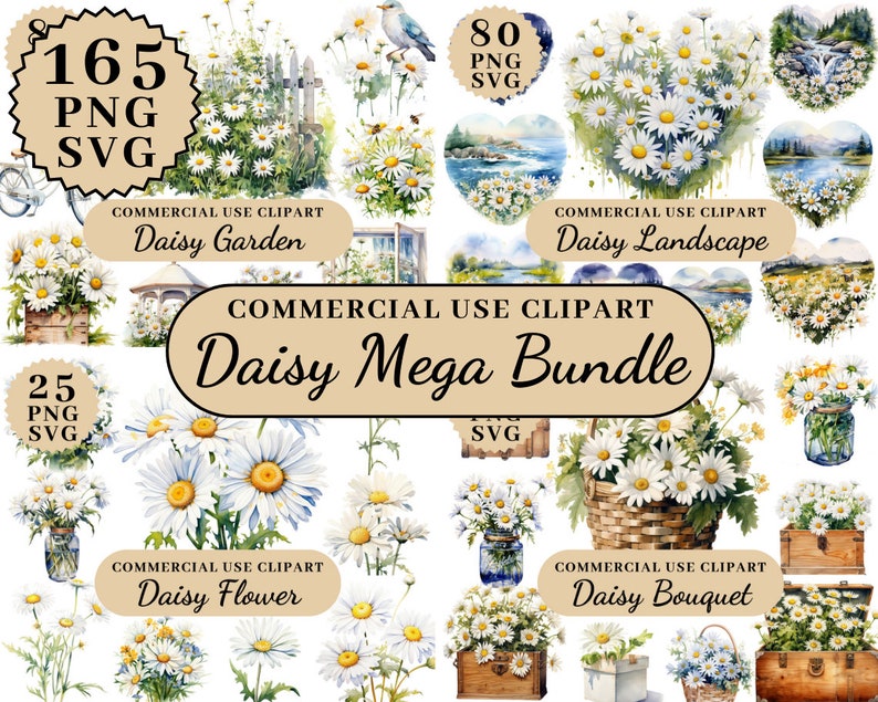 Daisy Flower Mega Clipart Bundle Daisy Wreath Clipart Daisy - Etsy