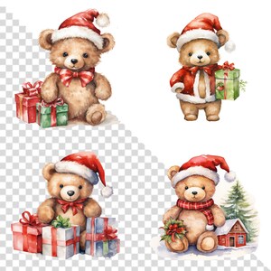 Watercolor Christmas Teddy Bear Clipart, Christmas Decorations Clipart ...