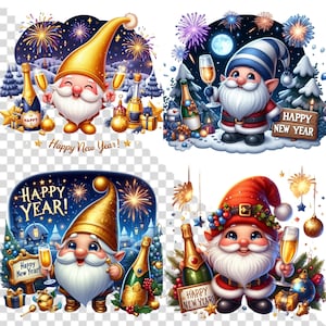 Happy New Year Gnome Clipart, New Years Decorations PNG SVG, Garden ...