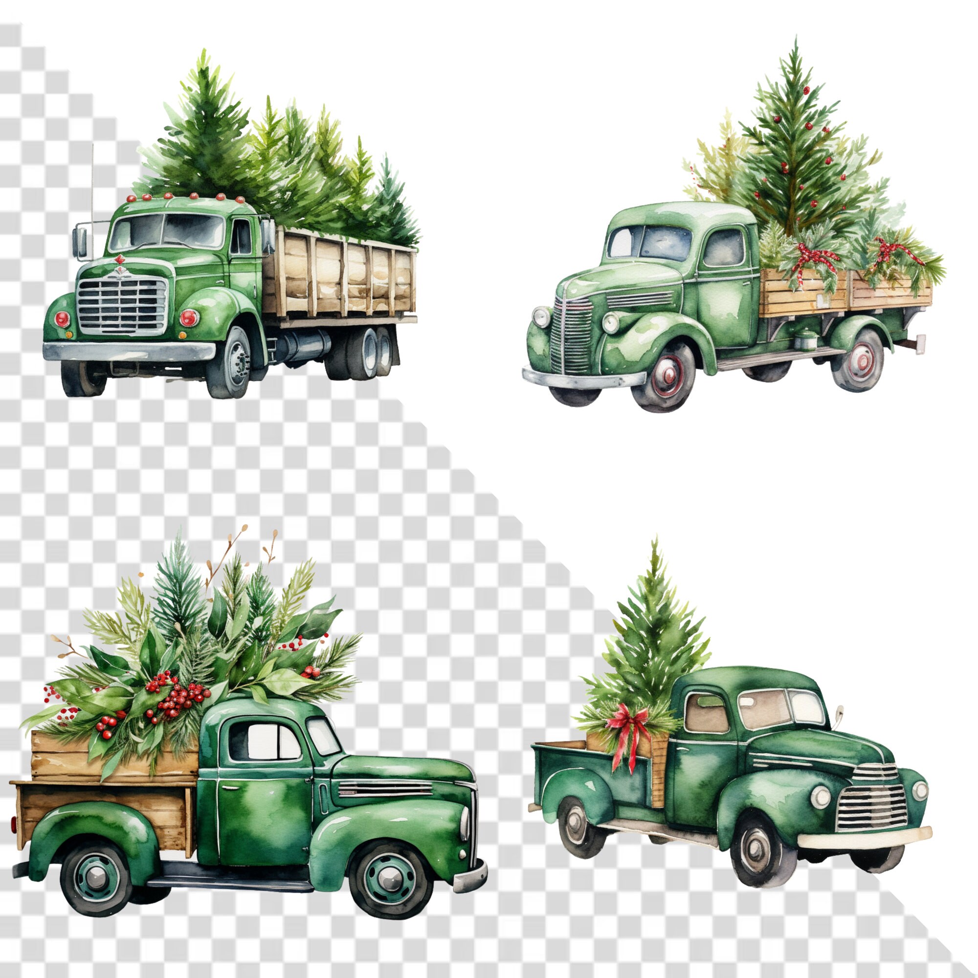 Watercolor Christmas Retro Truck Clipart Christmas - Etsy