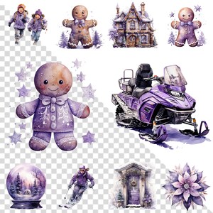 Watercolor Purple Winter Scene Clipart Bundle, Winter Holidays Clip Art ...