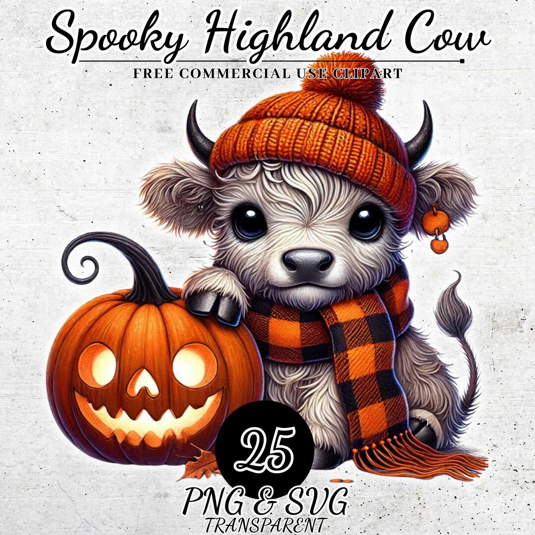 Watercolor Halloween Baby Highland Cow Clipart PNG SVG Fall Clipart ...