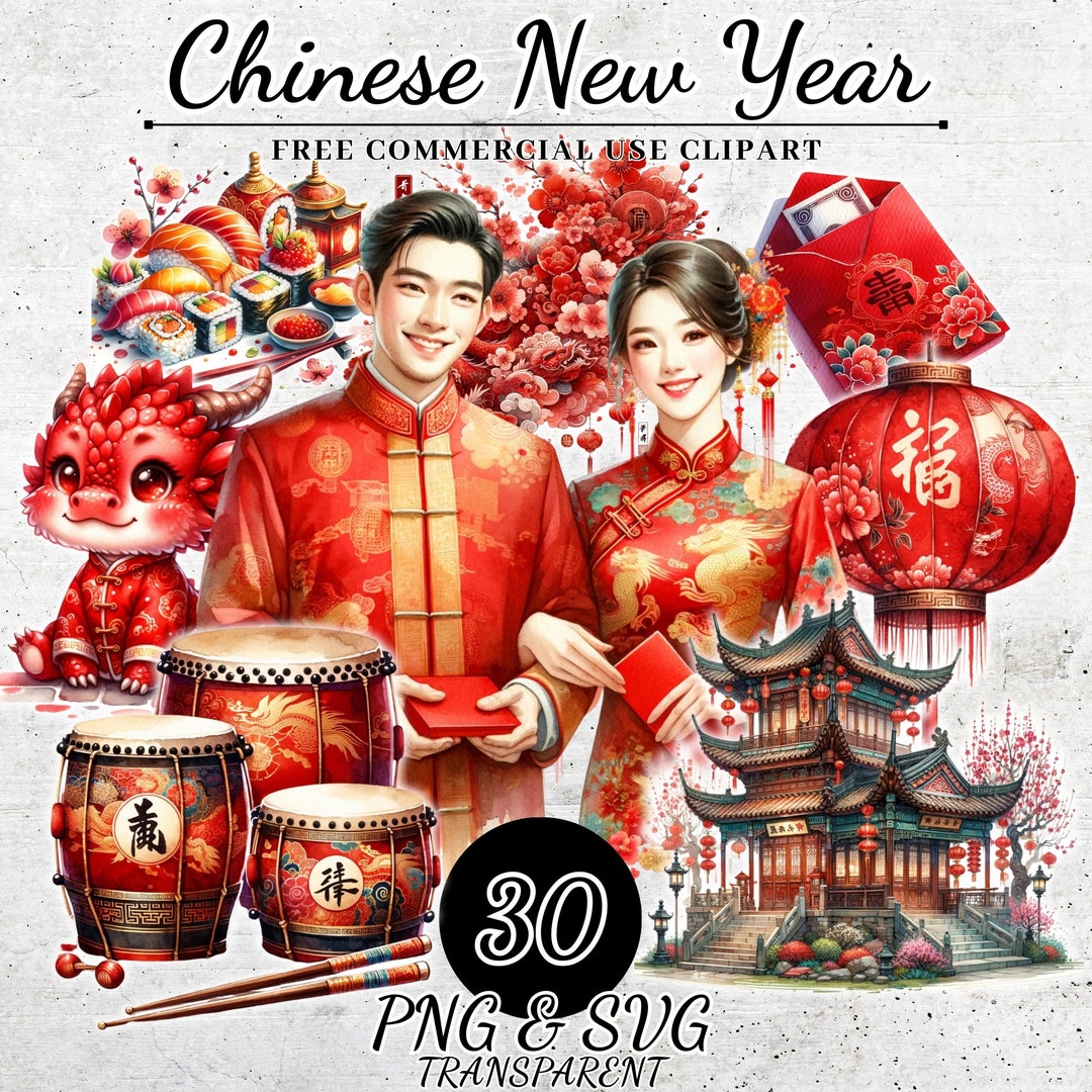 Chinese New Year Clipart Bundle, New Years Decorations PNG SVG, New ...