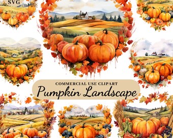 Watercolor Pumpkin Garden Clipart Bundle, Autumn Fall Farmhouse, Fall ...