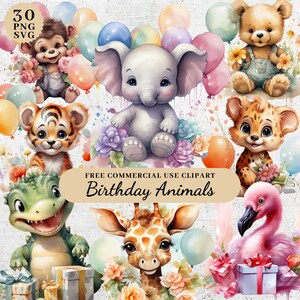 Watercolor Cute Baby Animals Clipart Bundle, Printables Birthday ...
