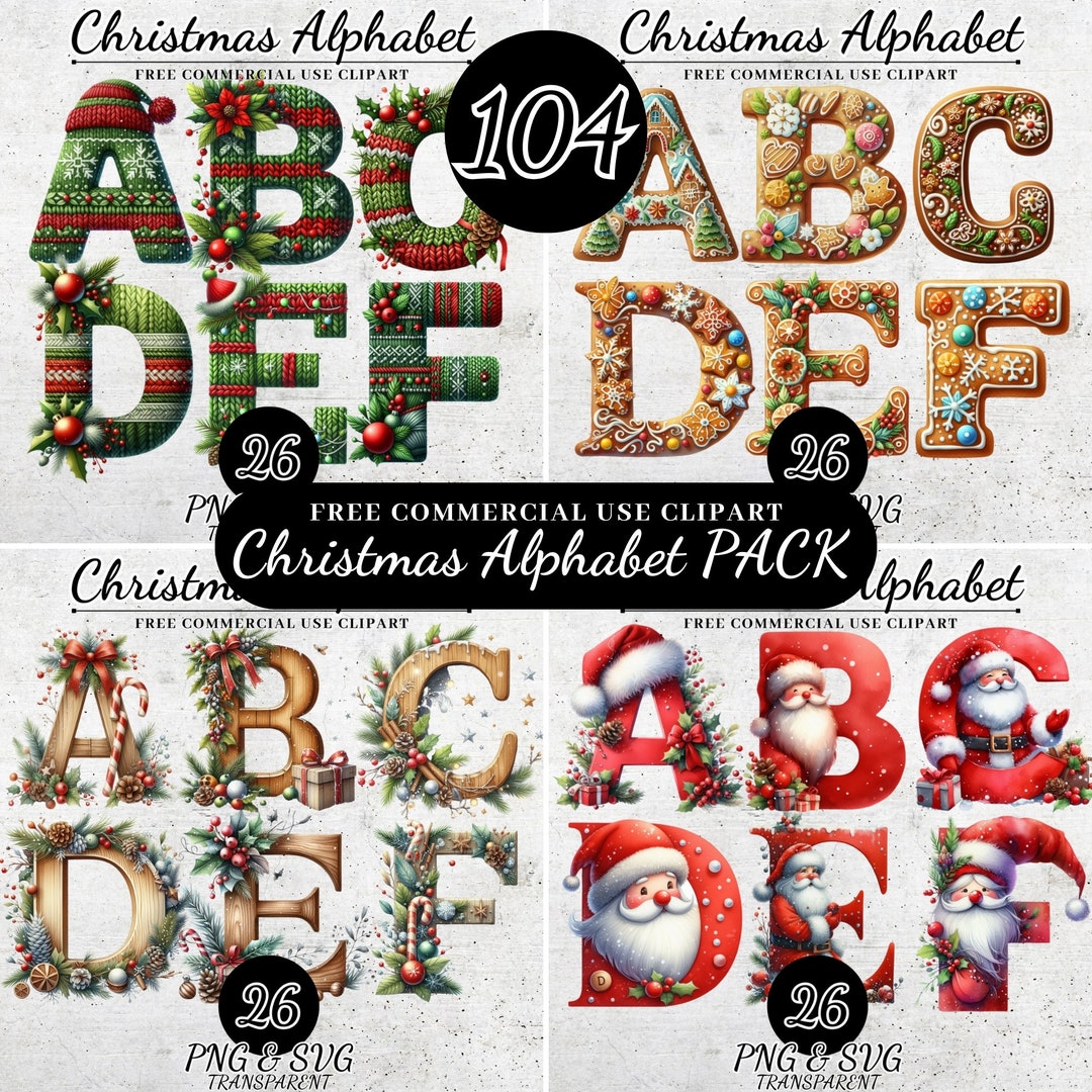 Christmas Alphabet Clipart Bundle, Retro Christmas Sublimation Letters ...