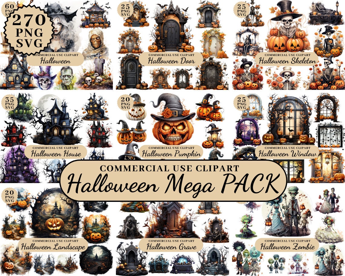Watercolor Halloween Clipart Bundle Halloween Mega Pack - Etsy