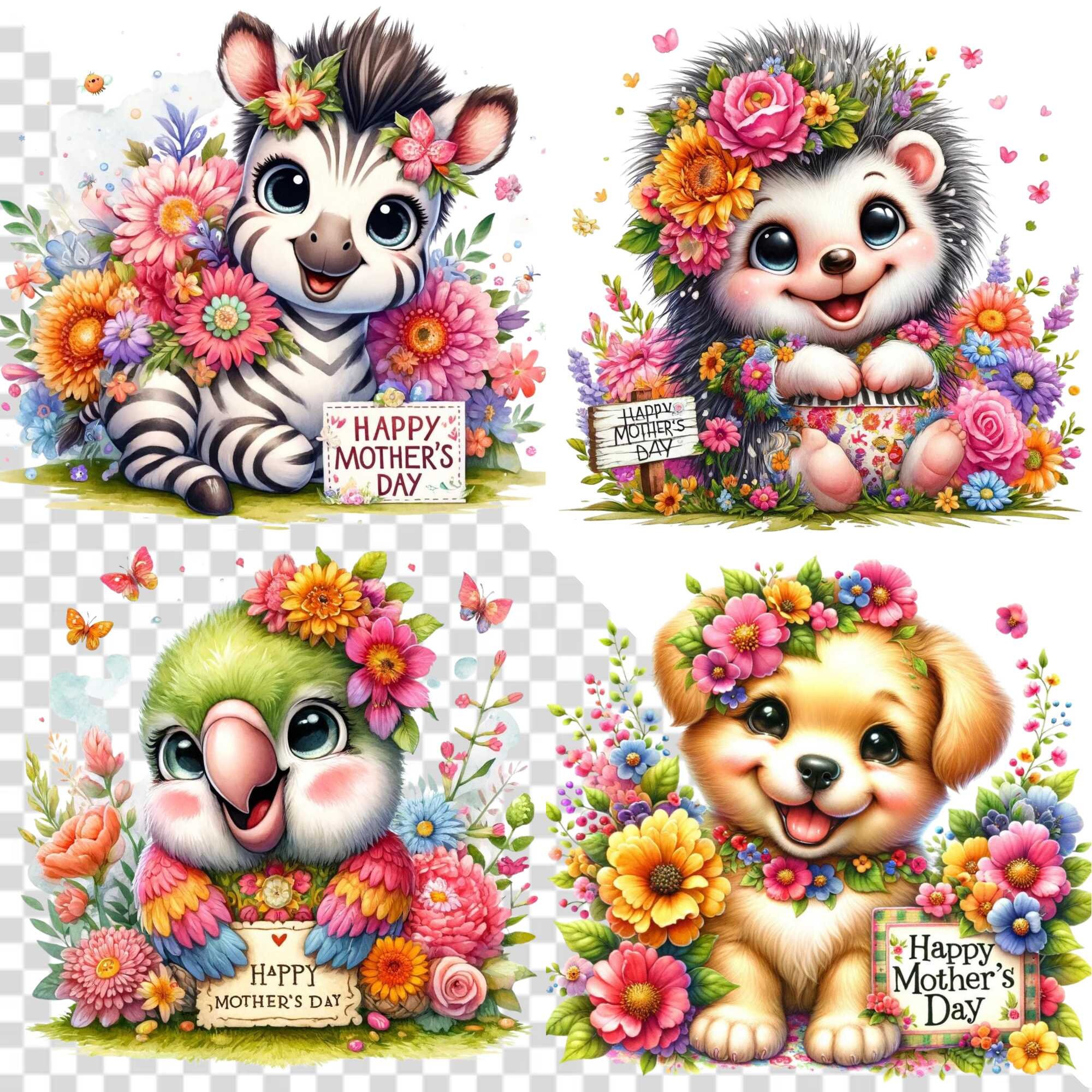 Mother's Day Animals Clipart, Floral Mother’s Day PNG, Safari Baby ...