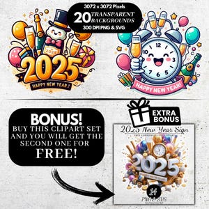 Happy New Year 2025 Clipart, New Years Decorations PNG SVG, New Years ...