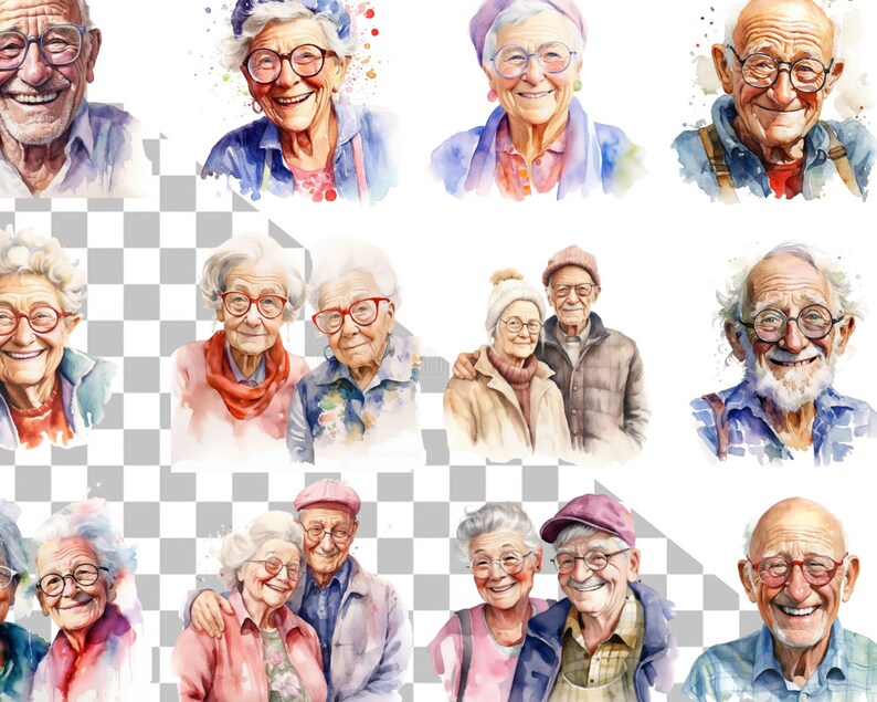Watercolor Grandparents Clipart, Elderly, Cli Part, Downloadable ...
