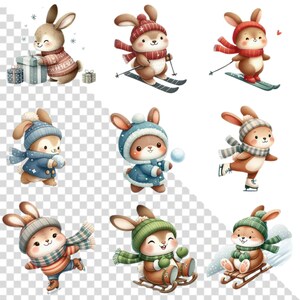 Woodland Christmas Bunny Clipart, Festive Bunny Graphics, Cute Holiday ...