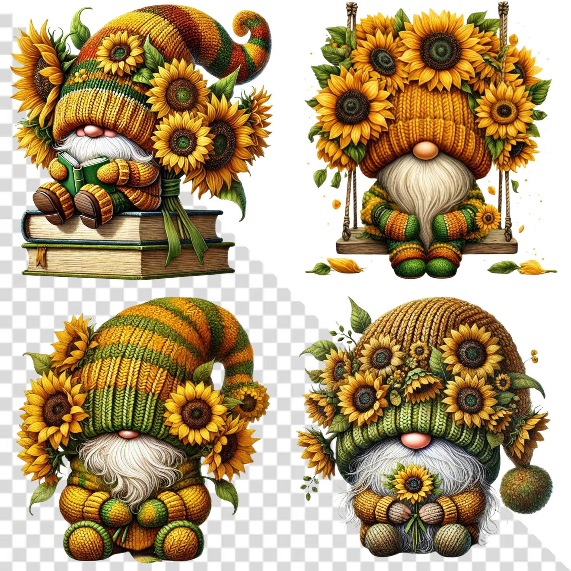 Watercolor Sunflower Gnome Clipart PNG SVG Fall Clipart Wall Art ...