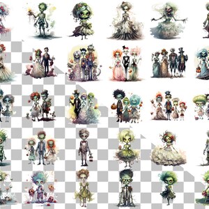 Watercolor Halloween Zombie Clipart Bundle, Scary SVG Halloween Clipart ...