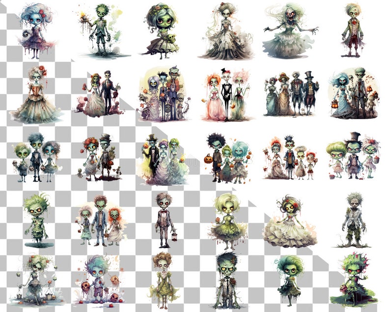 Watercolor Halloween Zombie Clipart Bundle, Scary SVG Halloween Clipart ...