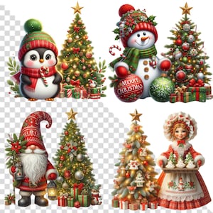 Christmas Tree Characters Clipart, Festive Holiday Graphics, Cute Tree Character PNG, Christmas ...