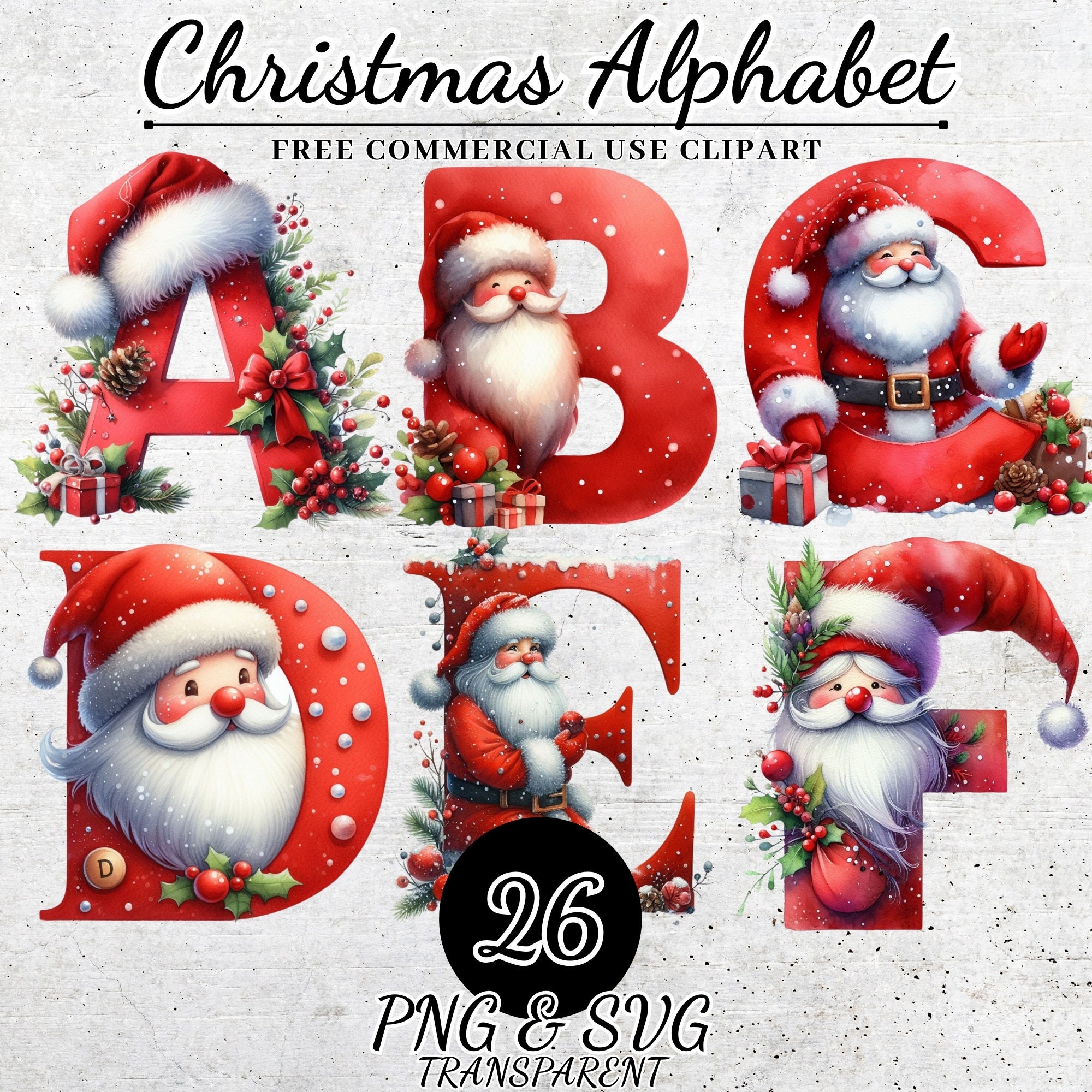 Christmas Santa Alphabet Clipart, Santa Alphabet Prints, Retro ...