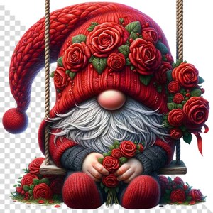Downloadable Red Roses Gnome Clipart, Gnomes Watercolor Clipart ...