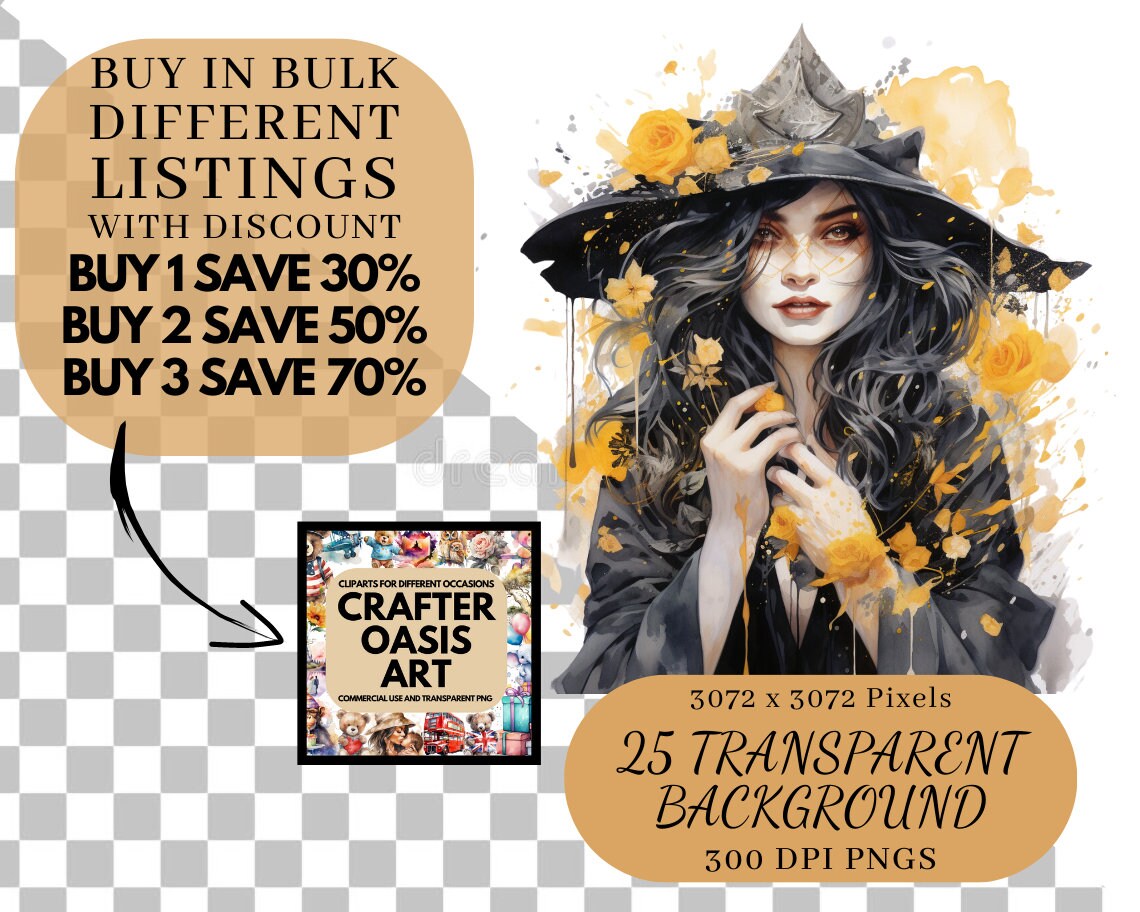 25 Yellow Witch Clipart PNG Witch Clip Art Magic Clip Art - Etsy