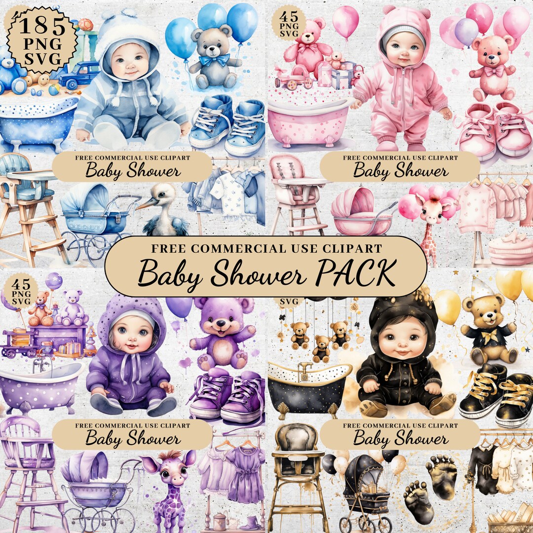 Baby Shower Bundle Clipart Decorations, Baby Shower Digital Download ...