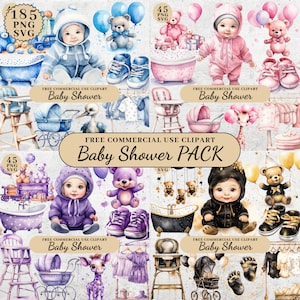 Baby Shower Bundle Clipart Decorations, Baby Shower Digital Download ...