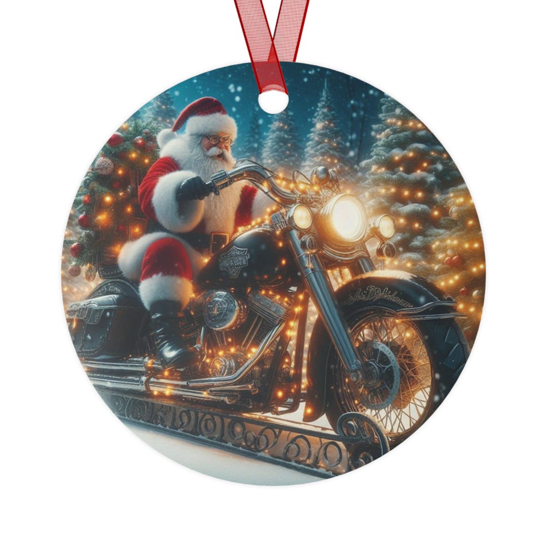Santa Claus Riding A Harley Davidson Motorcycle Sled Christmas Ornament ...