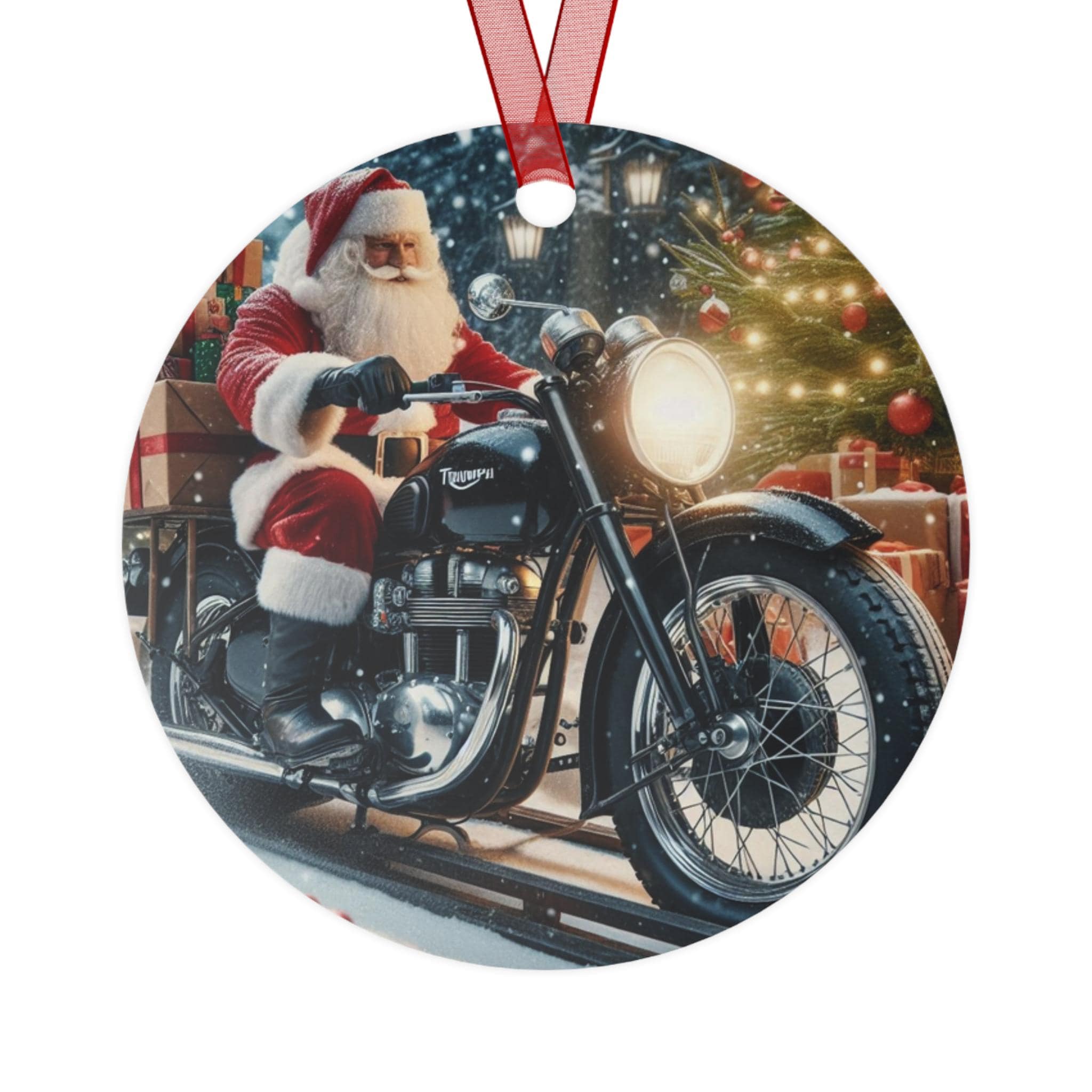 Santa Claus Riding A Triumph Motorcycle Sled Christmas Ornament, Biker ...
