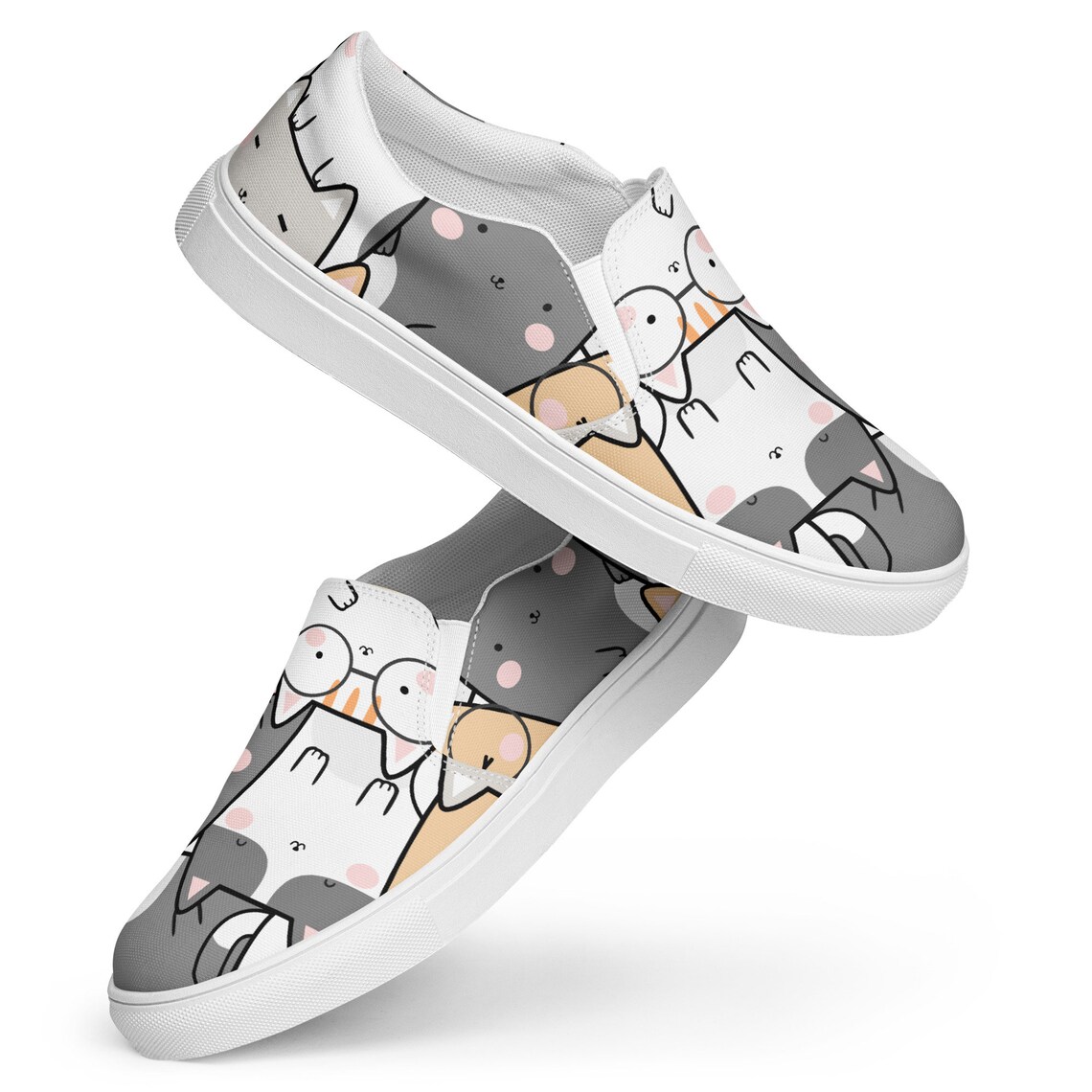 Kawaii Cat Canvas Shoes, Funny Cat Slip-on Shoes, Women's Slip on ...