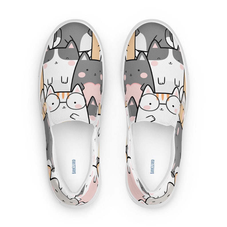 Kawaii Cat Canvas Shoes, Funny Cat Slip-on Shoes, Women's Slip on ...