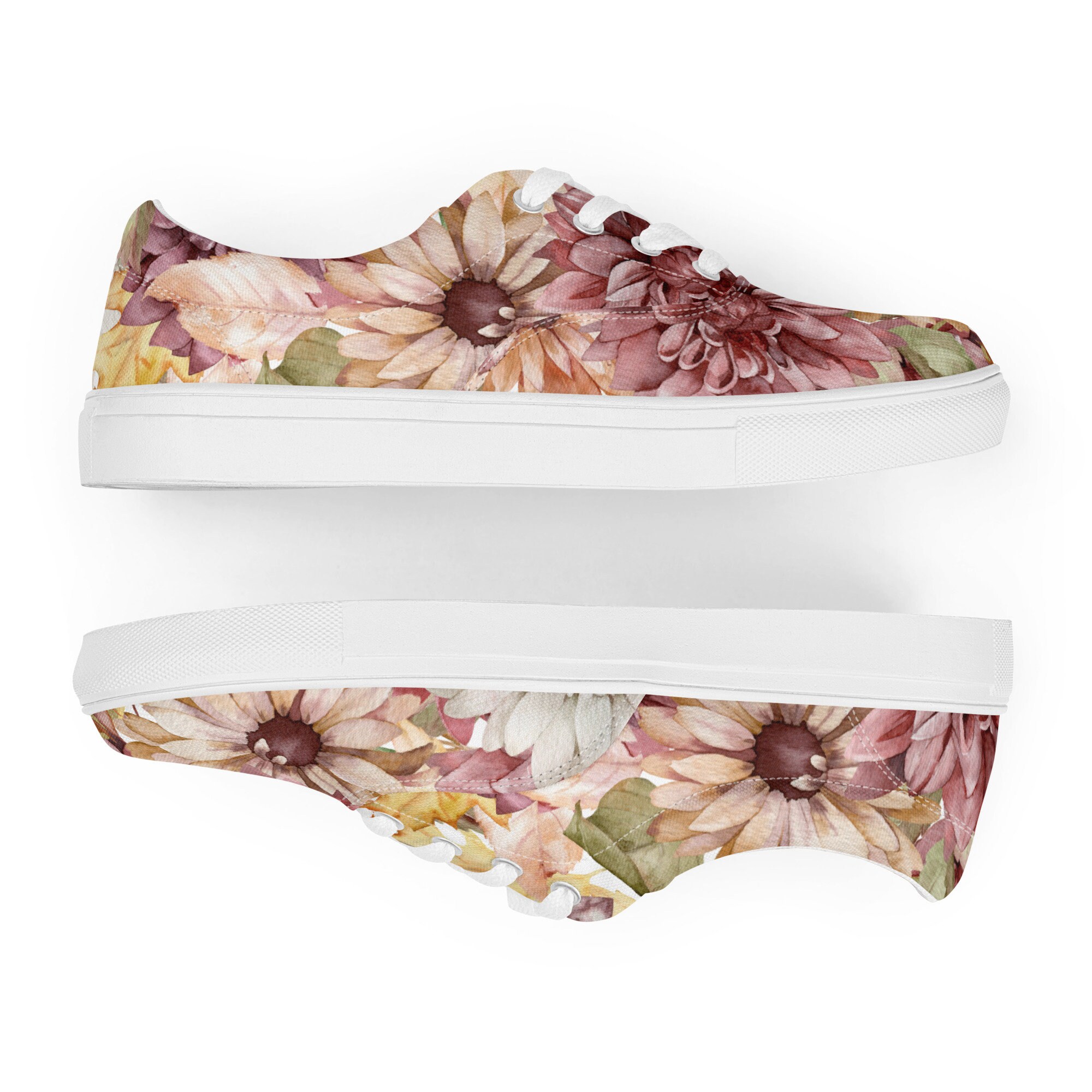 Fall Flower Lace-up Sneakers, Fall Flower Pattern Tennis Shoes, Autumn ...