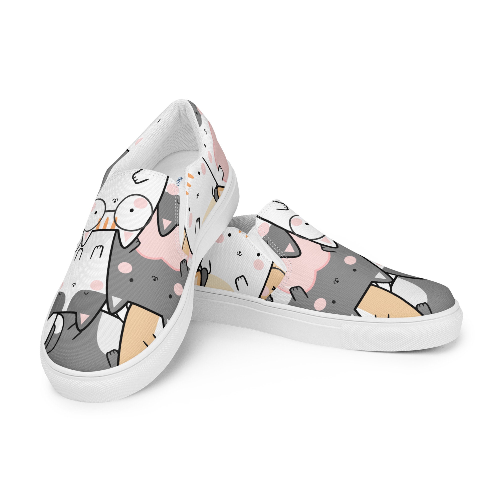 Kawaii Cat Canvas Shoes, Funny Cat Slip-on Shoes, Women's Slip on ...