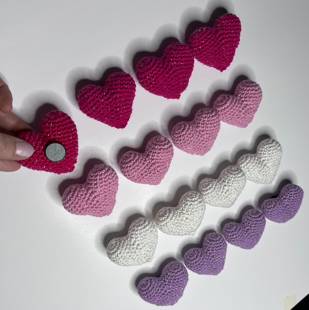 Hand Crocheted Plush Hearts Refrigerator Magnets Set of Four / Gift for ...