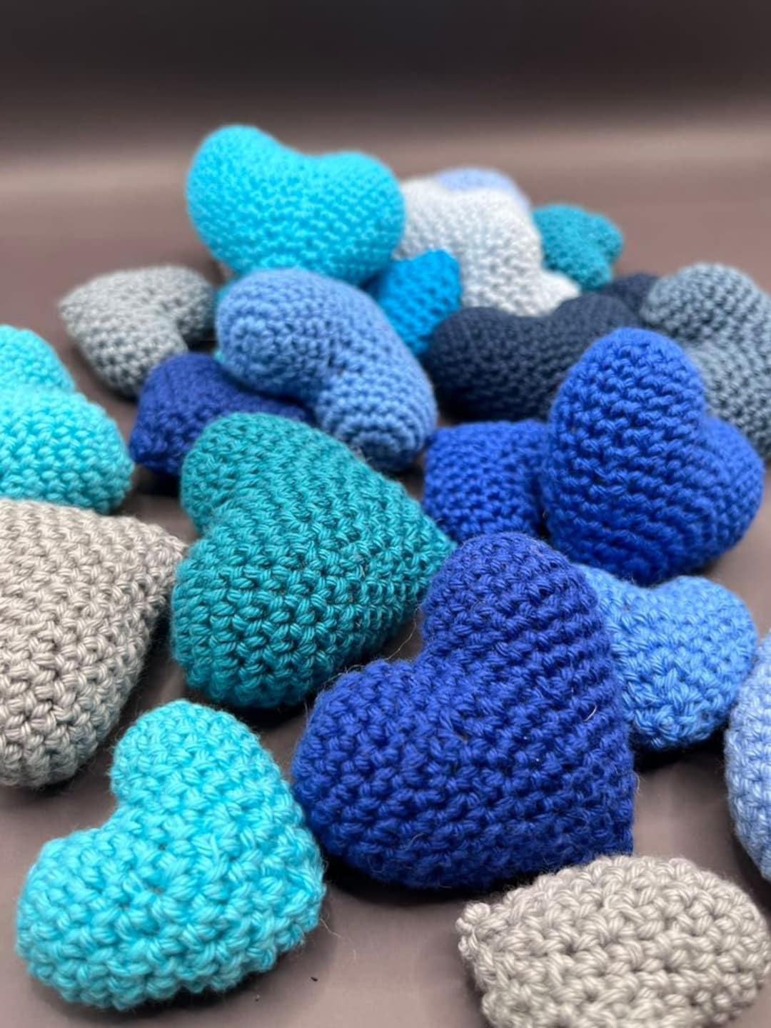 Crocheted Plush Hearts in Shades of Blue / Tiny Hearts / Small Hearts ...