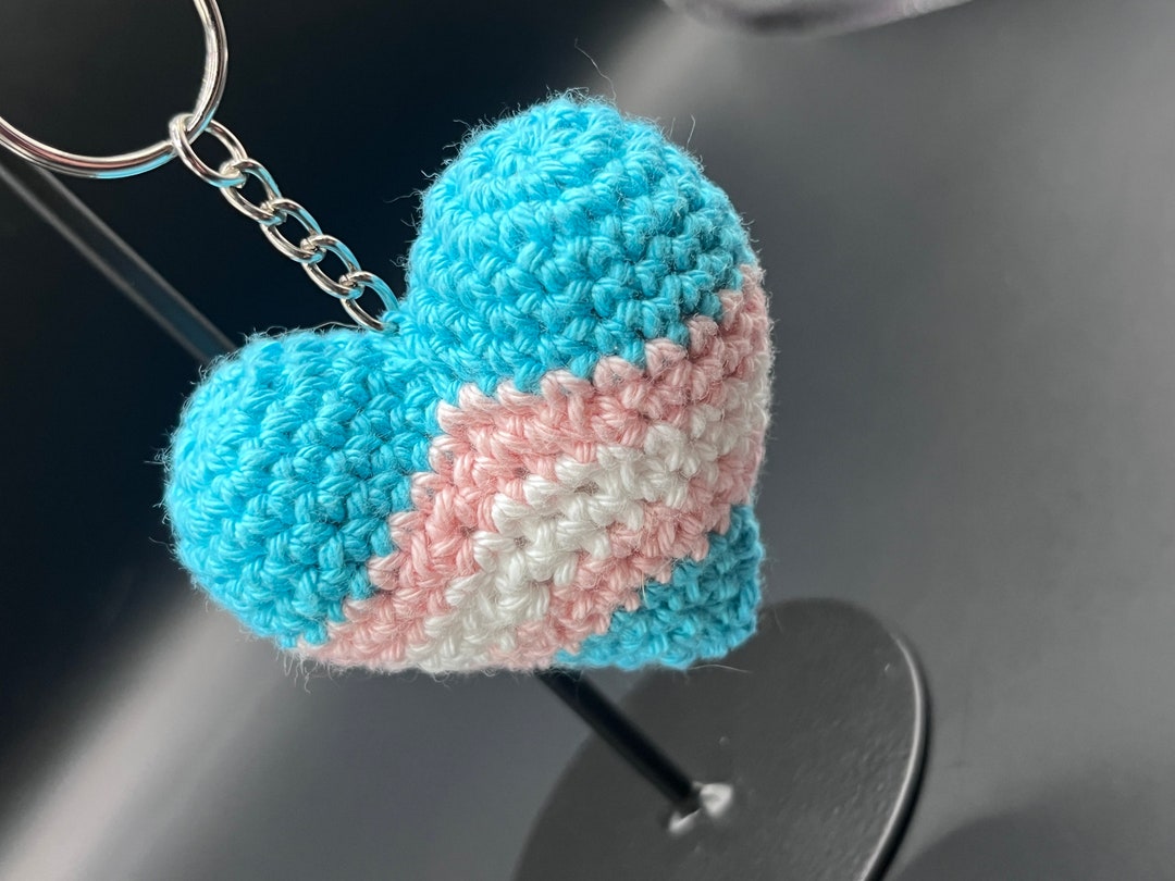 Transgender Pride Crocheted Heart Keychain - Etsy