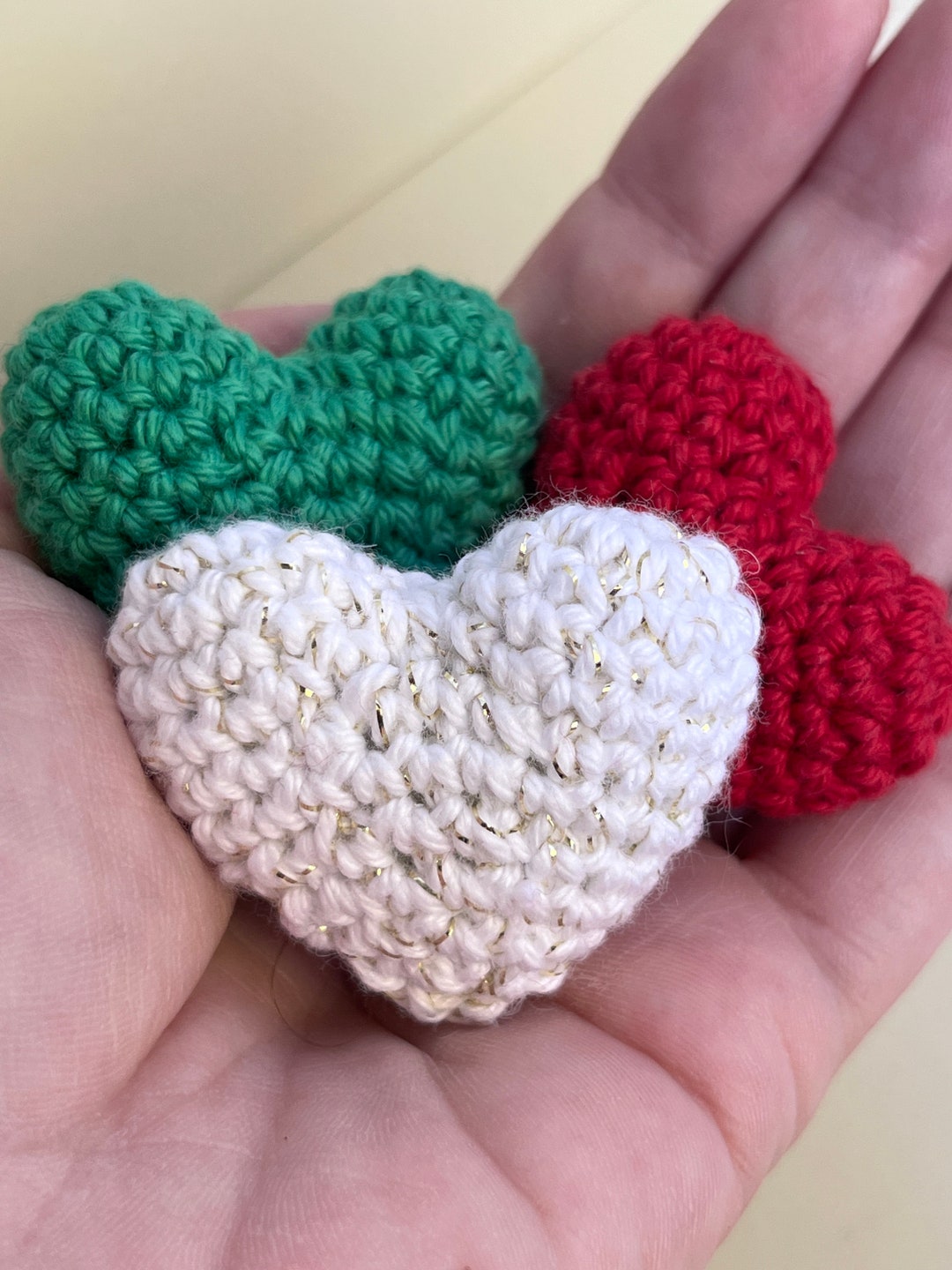 Tiny Plush Crocheted Hearts in Holiday Colors / Hearts for Holiday ...