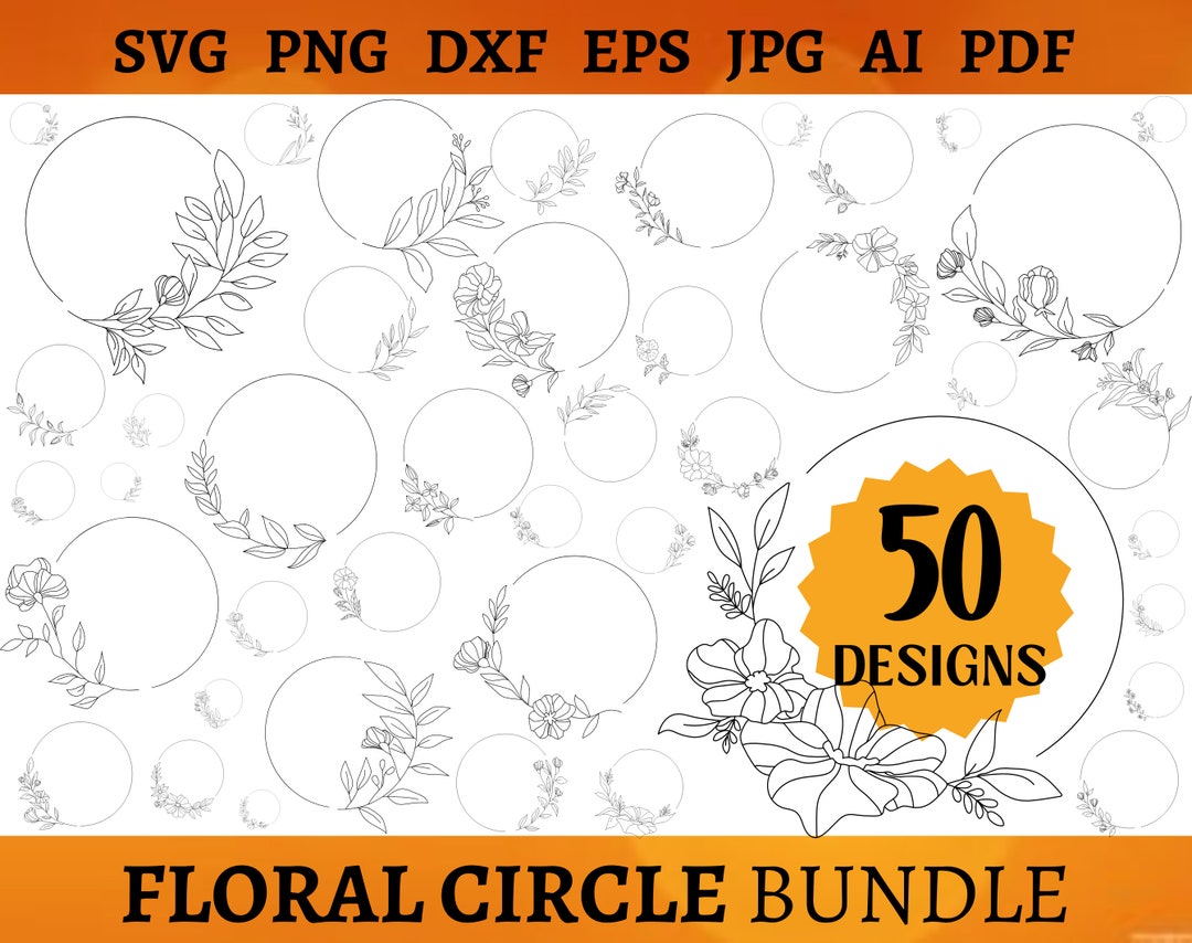 50 CÍRCULO FLORAL SVG Paquete Círculo Marco Svg Corona de Flores Marco ...