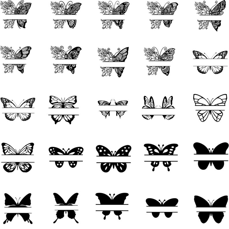 25 BUTTERFLY SPLIT Svg Bundle Floral Butterfly Frame CRICUT - Etsy