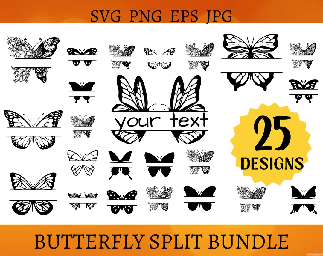 25 BUTTERFLY SPLIT Svg Bundle Floral Butterfly Frame CRICUT Butterfly ...
