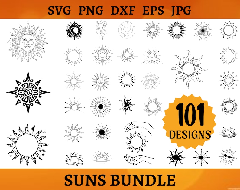 101 SUN SVG Bundle Sunshine SVG Files Summer Clipart Boho Sun Cut Files ...
