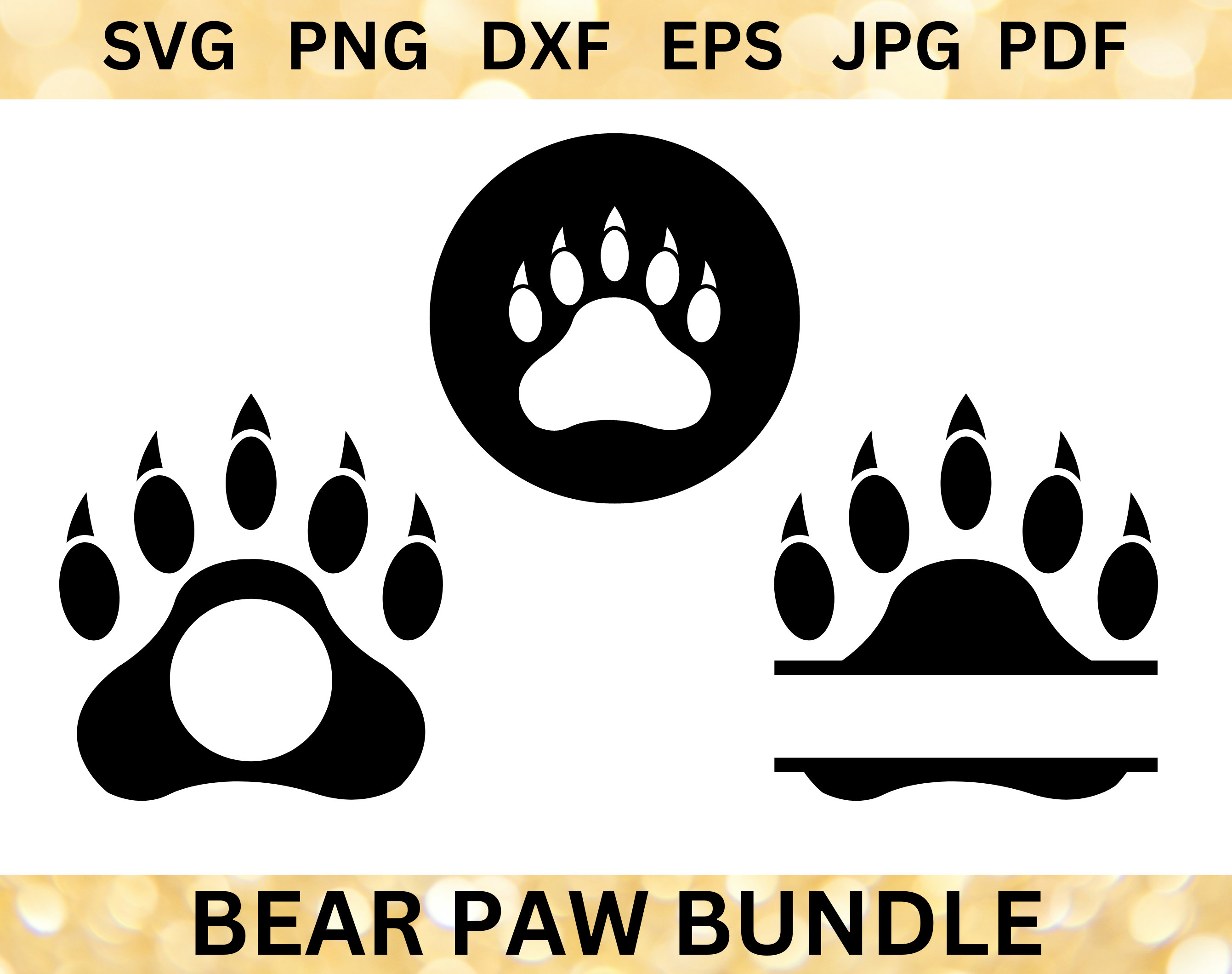 3 BEAR FOOTPRINTS SVG Monster Claw Cricut Bear Paw Frame Svg - Etsy