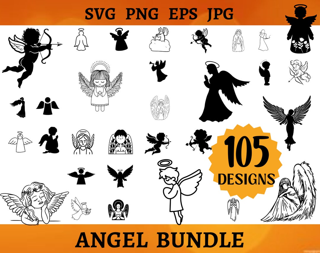105 ANGEL SVG Bundle Cupid CRICUT Angel Wings Png Heaven Vector Art ...