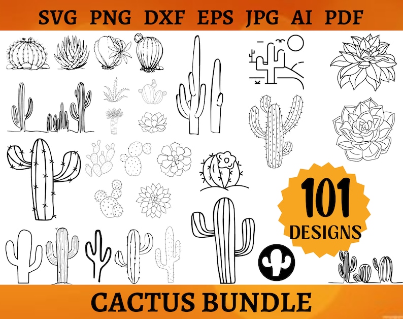 101 Cactus SVG Bundle Cactus Flower SVG File Succulent Png for Shirts ...