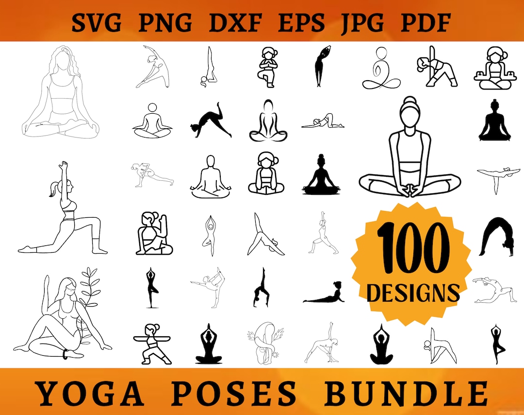 100 YOGA POSES Svg Bundle Yoga CRICUT Stretching Png Fitness Svg Files ...