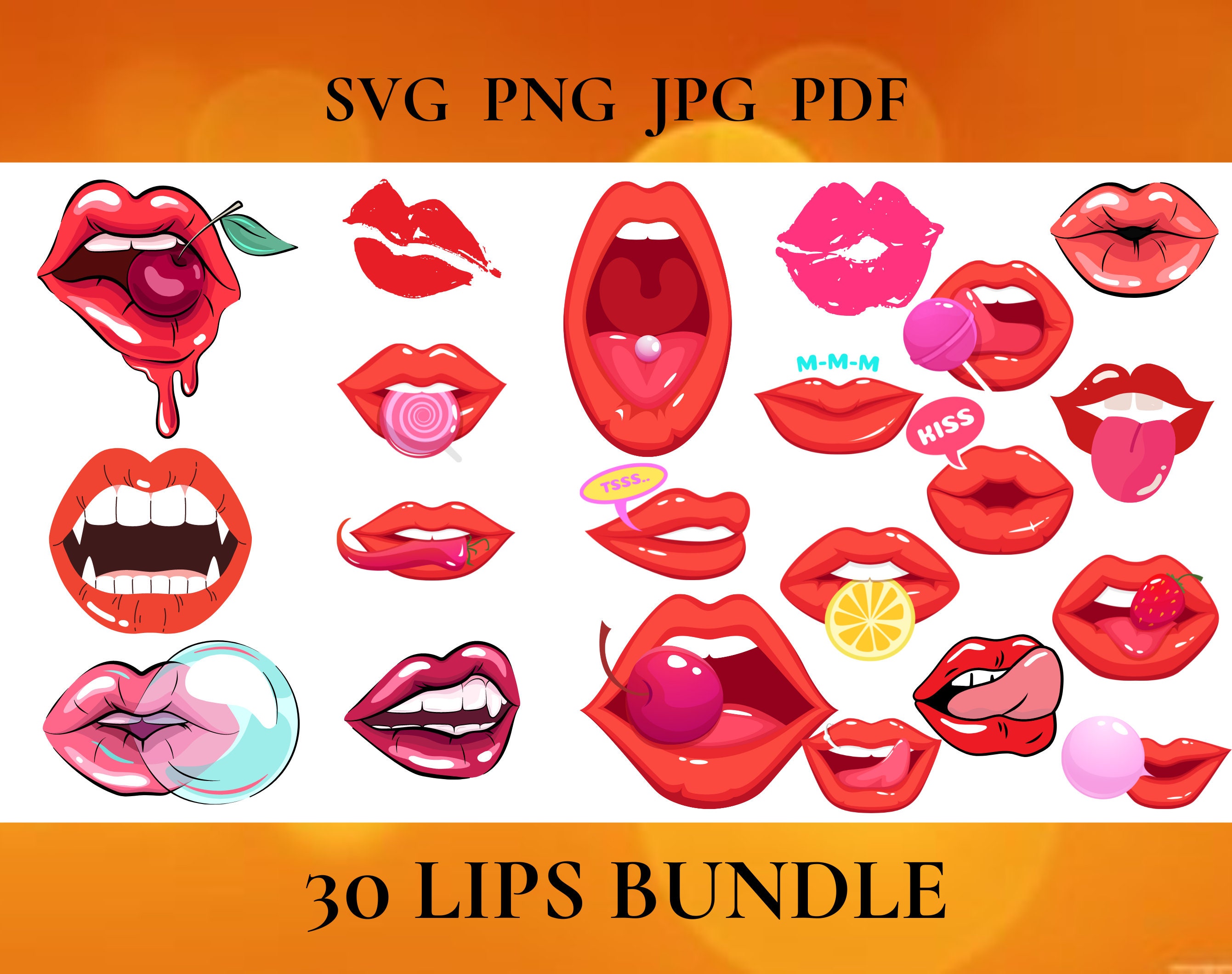 30 Lips Bundle SVG Kiss Design PNG Valentines Day Kissy Lips - Etsy ...