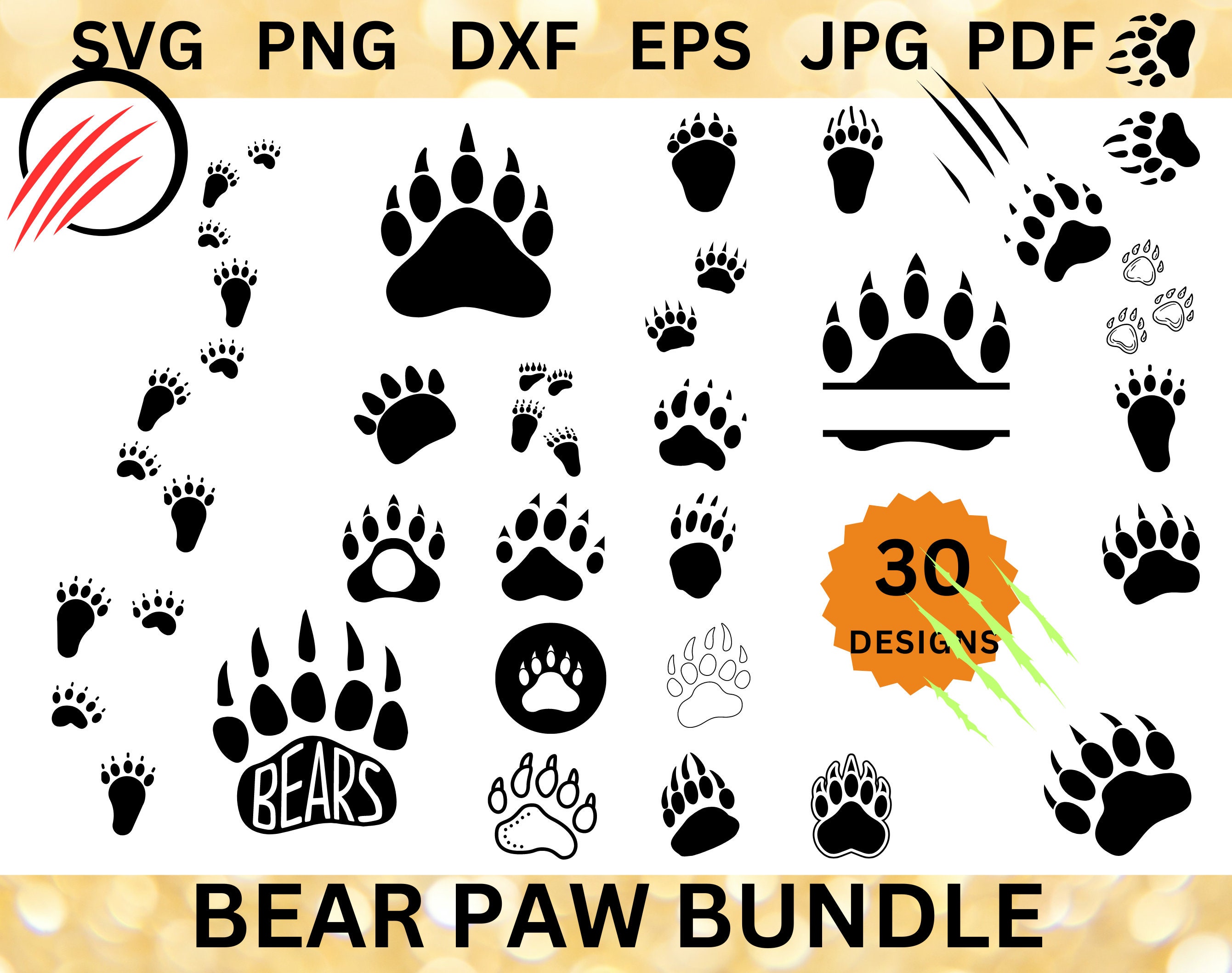 30 BEAR FOOTPRINTS SVG Bundle Monster Claw Cricut Bear Scratch - Etsy ...